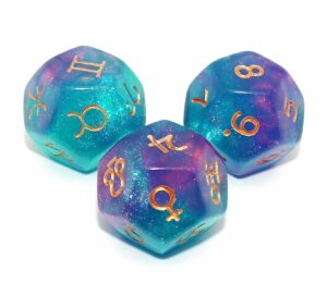 3 pieces astrological dice for constellation divination accessory 3 colors d12 glitter crafts dice polyhedral set