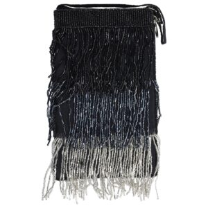 bamboo trading club bag -night bag -black silver tone fringe bag