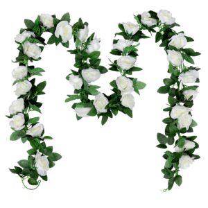 giziuxne 2pcs artificial flowers fake roses vine plants garland hanging for home party wedding arch garden hotel office decor 15ft (white)…