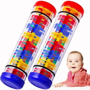 2 pack rainmaker toy, beaded raindrops rainmaker, rainmaker stick, developmental sensory shaker, musical instrument for babies,toddlers and kids