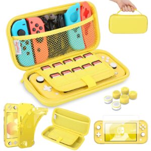 heystop compatible with switch lite carrying case, switch lite case with soft tpu protective case games card 6 thumb grip caps for nintendo switch lite accessories kit(yellow)