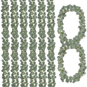 whonline 8pcs 48ft artificial eucalyptus garland, silver dollar eucalyptus leaves vine, faux greenery garland bulk for wedding garland, centerpieces for tables, home decor, arch wall decoration