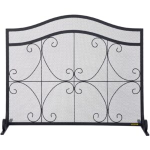 vevor fireplace screen, 39 x 31 inch, double door iron freestanding spark guard with support, metal mesh craft, broom tong shovel poker included for fireplace decoration & protection, black