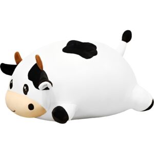 wuyu cow plush pillow, adorable stuffed animal plush toy, soft cow hugging pillow for kids boys girls (round eyes,13.7in)