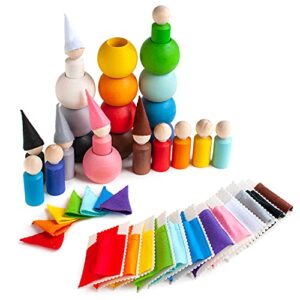 ulanik peg dolls in balls with hats & beds toddler montessori toys for 3 year old + wooden waldorf dolls for learning color sorting & counting — 12 gnomes, 2 in