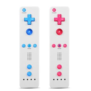 molicui wii remote controller, wii game wireless controller for nintendo wii/wii u console,2 packs,(blue white back & pink white back)