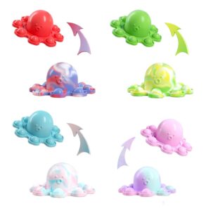 fykebol 4 pack -reversible octopus push pop bubble fidget toy , flip octopus push pop it, mini pop octopus squeeze sensory toys relieve emotional stress, octopus fidget popper toy for adults and kids