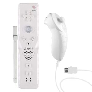 wejoy wii remote controller build in motion plus with nunchuck and wrist strap for wii & wii u -white