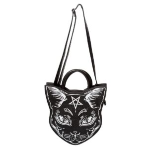 lost queen women's gothic nemesis handbag black cat pentagram ladies purse crossbody bag