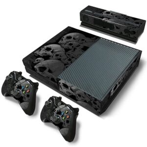 domilina protective vinyl skin decal cover for xbox one console wrap sticker skins with two free wireless controller - black skull