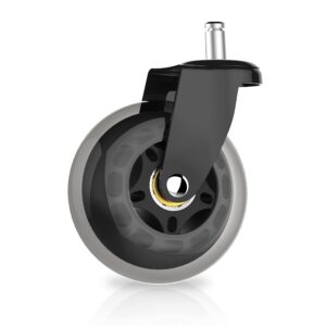 office chair caster wheels,heavy duty office chair casters for chairs to replace chair mats ，3"replacement chair casters with 7/16" x 7/8" stem,universal fit（single-black）