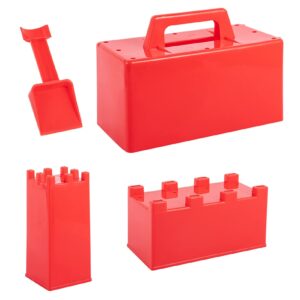 4 pack sand block molds- sand & snow fort building block sand castle mold beach toy brick with shovel snow castle toy molds for kids outdoor summer beach toy & winter snow activity toys kit (red)