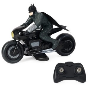 dc comics, the batman batcycle rc with batman rider action figure, official batman movie styling, kids toys for boys and girls ages 4 and up