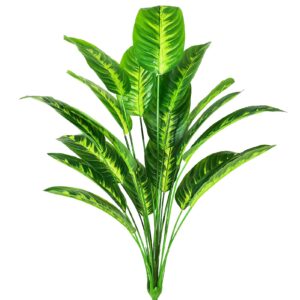 rozwkeo artificial plants fake ficus tree leaves with stems 29" tall faux bird of paradise palm tree imitation frond green leaf tropical plants greenery floral jungle party home garden decoration