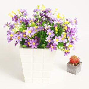 bosheng outdoor artificial flowers chrysanthemum for courtyard decor small daisies plastic greenery shrubs plants for home wedding office garden decor(dark purple 6 pack,3 branches per bunch)