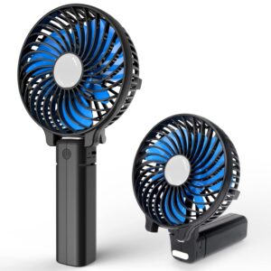 handheld mini fan, small personal portable hand held fan with two 2200mah batteries, usb rechargeable fan, battery operated fan 3 speed 180° foldable travel fan (total battery capacity: 4400mah)