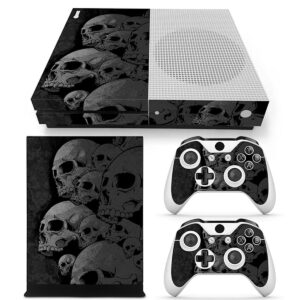 whole body protective vinyl skin decal cover for microsoft xbox one slim console, xbox one s skins wrap sticker with two free wireless controller decals - black skull