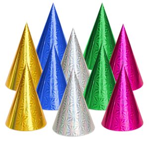 lainrrew metallic foil party cone hats - 50 pcs colorful paper art craft caps for birthday parties, wedding, christmas, kids & adults