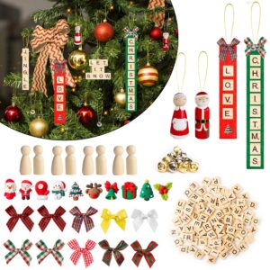 haooryx 145pcs hanging ornaments decoration diy scrabble craft kit make your own letter tiles name tags wooden peg doll for winter holiday party home garden hanging decor