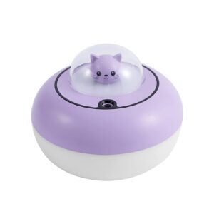 400ml household humidifier, night light cold fog humidifier, automatic timing off, automatic shutdown without water, whisper silent air humidifier, cute kitten, plant, office (purple)