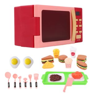 cuterabit toy microwave oven playset with light and sound, toy kitchen appliances for kids, play kitchen accessories and toy food for toddlers 3 year old up girls boys, red