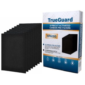 trueguard air purifier replacement pre-filters for hpa100 series | 8 pack of pre-cut activated carbon prefilters | precision fit for honeywell models hpa090, hpa094, hpa100, hpa104, ha106 & more.