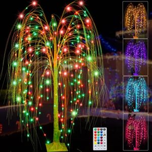 6ft led lighted tree weeping willow tree outdoor, color changing light up willow tree remote control 18 colors lighted willow tree for indoor outside decor home wedding halloween christmas decorations