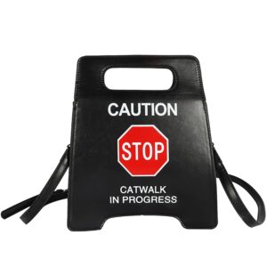 kuang! women novelty stop sign handbags fashion caution catwalk in progress crossbody bag messenger purse for girls