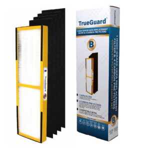 trueguard air purifier replacement hepa filter flt4825 type b | includes 4 pre-cut activated carbon prefilters | compatible with germ guardian ac4300 series, ac4800 series, ac4900 series, and more