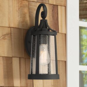 rover rustic farmhouse industrial outdoor wall light fixture black metal 15 1/2" clear seedy glass for exterior house porch patio outside deck garage yard front door garden home - franklin iron works