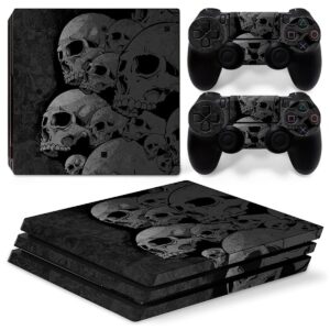 domilina vinyl skin decal sticker cover set for ps4 pro console and 2 controllers - black skeleton