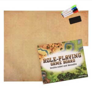 impresa 27" x 23" double sided and foldable role player game battle grid game mat - for dungeons and dragons and other rpgs - double sided - includes markers and eraser