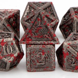 d&d dice set for dungeons and dragons, runfng 7pcs metal dnd dice set d20 d12 d10 d8 d6 d4 d%, blood spatter d and d polyhedral dice set for rpg role playing table game, warhammer with gift box…