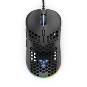 rukario ronin x pc gaming mouse (shadow black, wired) - ultra lightweight symmetrical honeycomb shell | rgb led | ptfe glides | pixart 3360 sensor | 6 buttons | weight 63g | adjustable settings