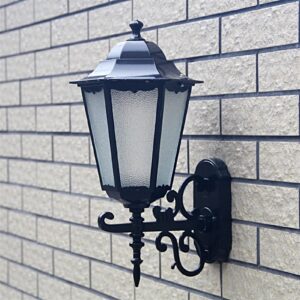 zziyj outdoor wall light waterproof ip54 american country hexagon street home garden balcony terrace aluminum wall lamp decoration courtyard aisle e27 glass wall lantern (color : black)