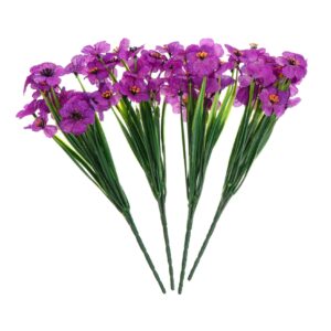 besportble 4pcs artificial violet flowers silk flowers fake flowers faux flowers stems arrangement for indoor outdoor home shop garden windows wedding purple