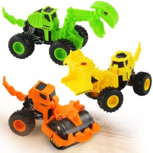 3 otters dinosaur toys cars, 3pcs dinosaur toys for kids dinosaur engineering vehicle construction vehicle playsets birthday gift for boys girls toddlers