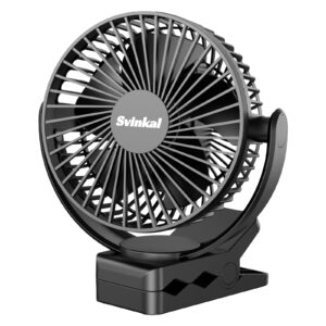 svinkal personal usb fan 5000mah battery operated with suction fixation 6in, 3 speeds, 720 adjustment, portable fan for table, bedroom, desk, camping, stroller, golf cart