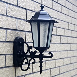 zziyj outdoor wall light waterproof ip54 american country hexagon street home garden balcony terrace aluminum wall lamp decoration courtyard aisle e27 glass wall lantern (color : black)