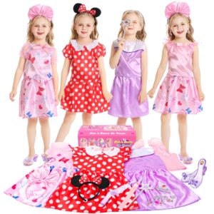 soliehoo girls dress up princess dresses, 19 pcs girls dress up trunk with 4 tops 3 skirts and princess shoes, toddler pretend play costumes dress up clothes for girls aged 3 4 5 6