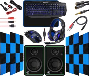 ritzgear blue gaming kit i 4-in-1 led combo with multimedia keyboard, optical mouse, mouse pad & headset with adapter with cr4-x 4" monitors and 24 pack acoustic soundproof wedge panels