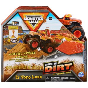 monster jam, el toro loco monster dirt 8oz starter set and official 1:64 scale die-cast monster truck, kids toys for boys ages 3 and up