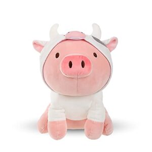 miniso 12'' sitting piglet stuffed animals kawaii plush, pig cute soft plushies body pillow, piglet plush throw pillow doll plush toys gift for valentine's day christmas(cow hoodie)