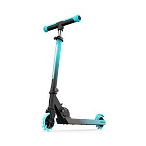 jetson scooters - juno kick scooter (blue) - collapsible portable kids push scooter - lightweight folding design with high visibility rgb light up leds on stem and wheels