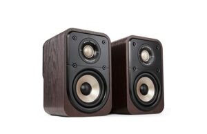 polk signature elite es10 surround loudspeaker - hi-res audio certified, dolby atmos & dts:x compatible, 1" tweeter & 4" woofer, power port technology for effortless bass (pair, contemporary walnut)