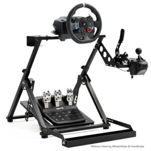 marada g920 steering wheel stand with seat slot cup holder fit for logitech thrustmaster moza g923 g27 g29 g920 t248 t300rs r5 adjustable foldable racing stand, without wheel pedal handbrake