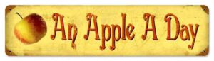 sliyiyoo super durable metal sign an apple a day tin sign vintage wall decoration home garden kitchen art sign 4 x 16 inch