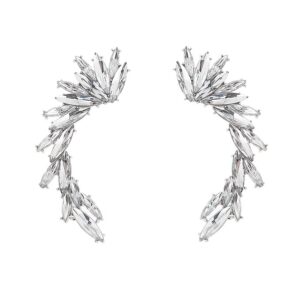 crystal leaf climbers crawler jewelry jacket earrings sparkly zircon pave metal ear cuff wrap clip stud earring climber top ear clip for women