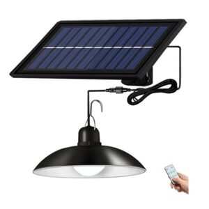 aolyty solar pendant light with remote control dimmable shed light waterproof solar powered hanging wall light for garden yard corridor walkway pathway garage driveway (warm light)