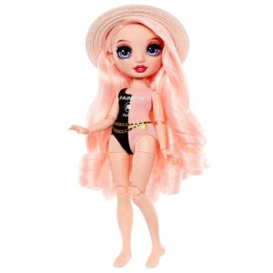 rainbow high pacific coast bella parker- pink fashion doll with 2 designer outfits, pool accessories playset, interchangeable legs, toys for kids, great gift for ages 6-12+ years